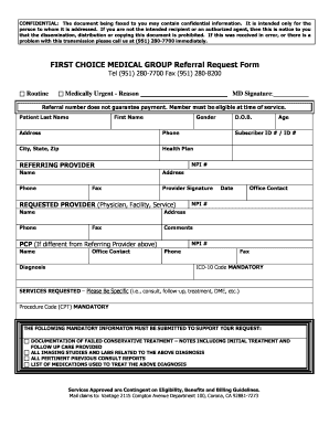 Fillable Online FIRST CHOICE MEDICAL GROUP Referral Request Form Fax ...