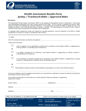 Fillable Online Health Assessment Results Form. Medical Assessment Fax ...
