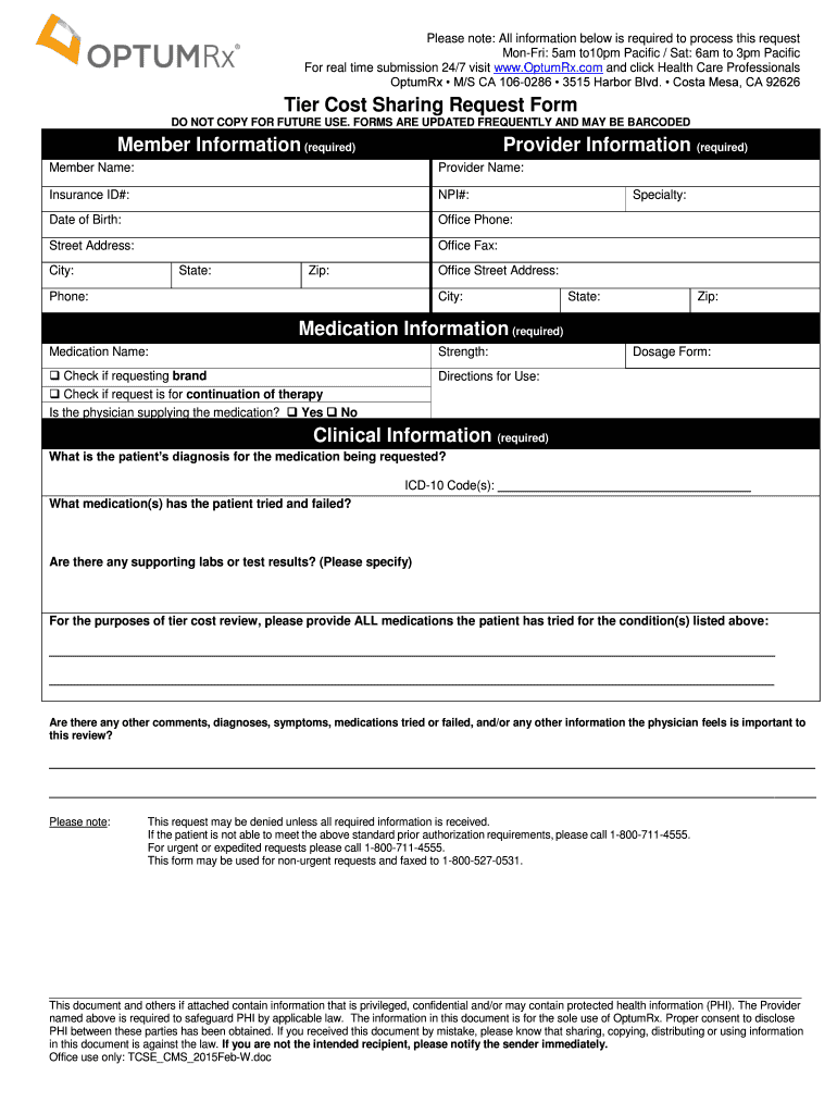 Fillable Online Tier Cost Form Health Care Professionals OptumRx fillable-online-tier-cost-form-health-care-professionals-optumrx