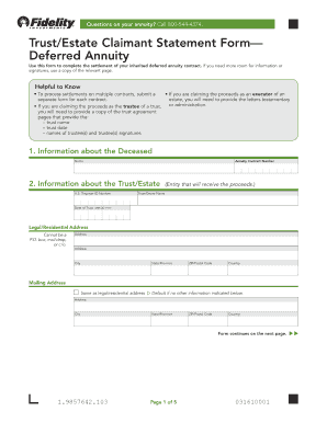 Fillable Online Trust/Estate Claimant Statement Form Deferred Annuity ...