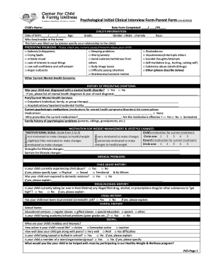 Fillable Online Psychological Initial Clinical Interview Form.doc Fax ...