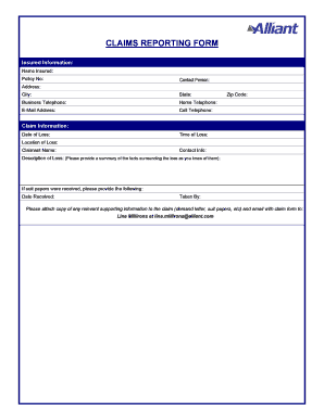 Fillable Online CLAIMS REPORTING FORM - aiha.alliant.com Fax Email ...