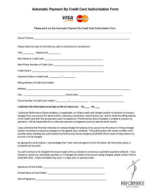 Fillable Online Please print out this Automatic Payment By Credit Card ...