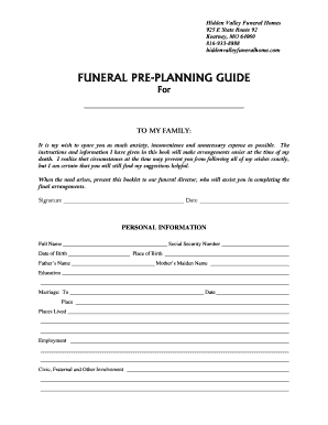 Fillable Online Funeral Pre-planning Guide Fax Email Print - pdfFiller