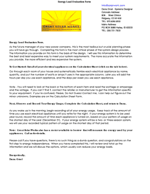 Fillable Online Energy Load Evaluation Form. - Solar Work Fax Email ...