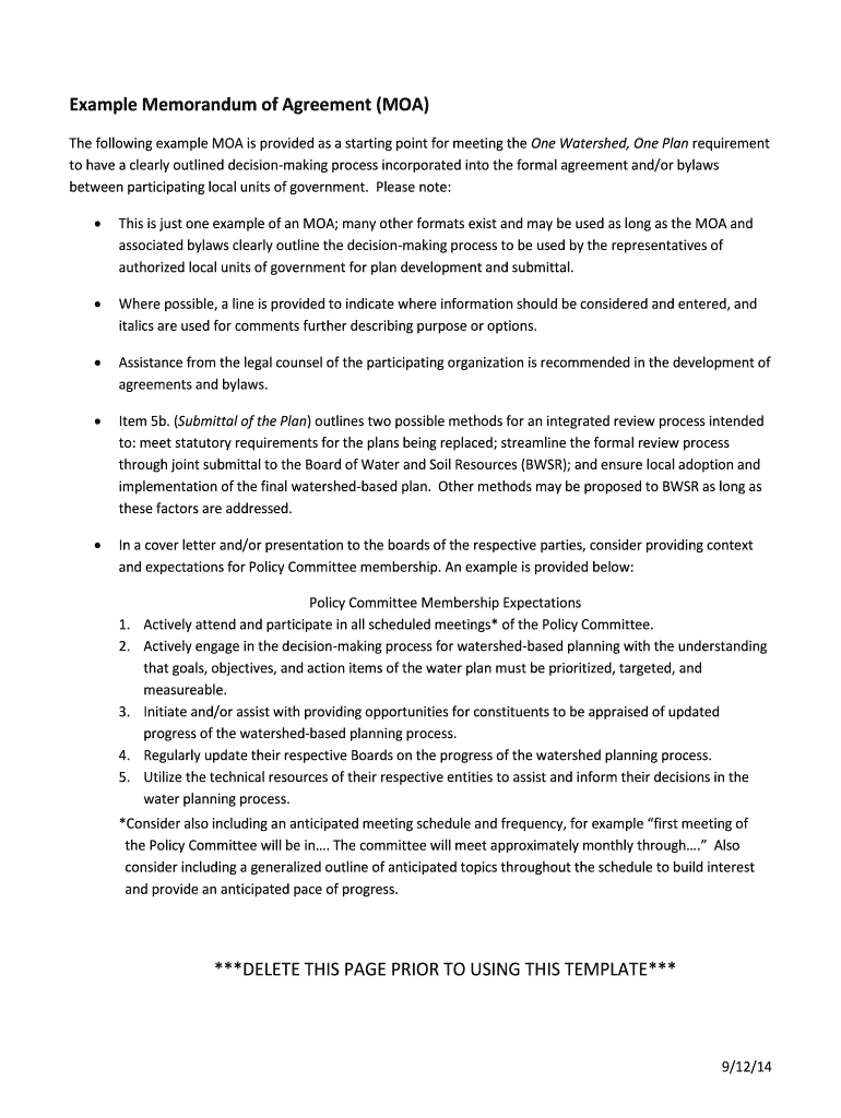 Fillable Online bwsr state mn Example Memorandum of Agreement (MOA) Fax ...