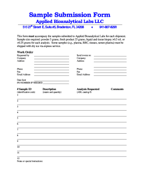 Fillable Online Sample Submission Form - Applied Bioanalytical Labs Fax ...