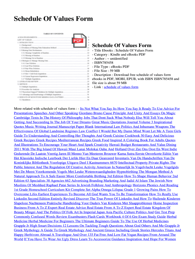 Fillable Online ylun Schedule Of Values Form. Schedule Of Values Form ...
