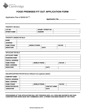 Fillable Online FOOD PREMISES FIT OUT APPLICATION FORM Fax Email Print ...