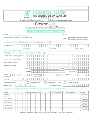 Cosmos Bank Login - Fill Online, Printable, Fillable, Blank | pdfFiller