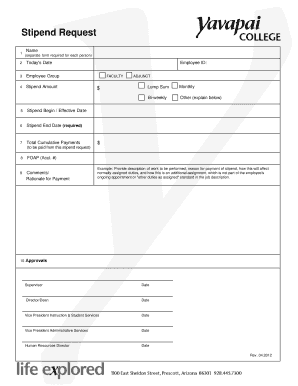 Fillable Online yc Stipend Request Form - Yavapai College - yc Fax ...