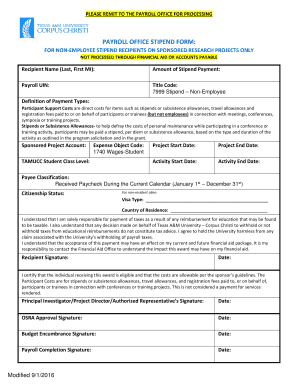 Fillable Online payroll tamucc stipend form 8.31.16 - payroll tamucc ...