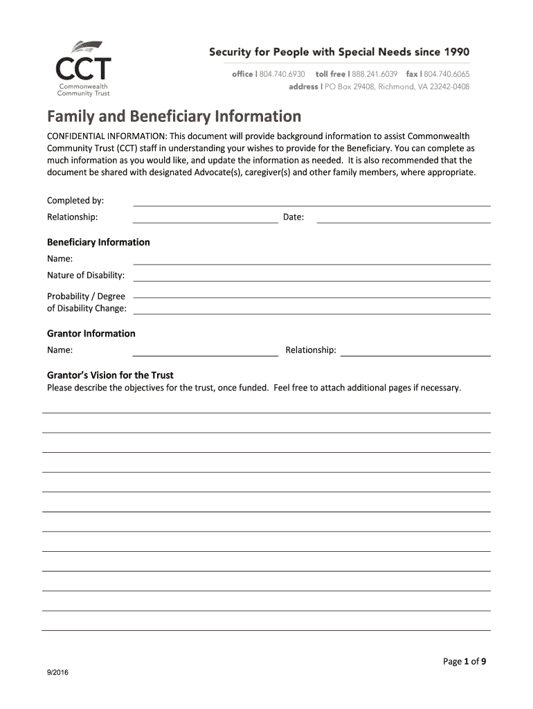 Fillable Online Family and Beneficiary Information Fax Email Print ...