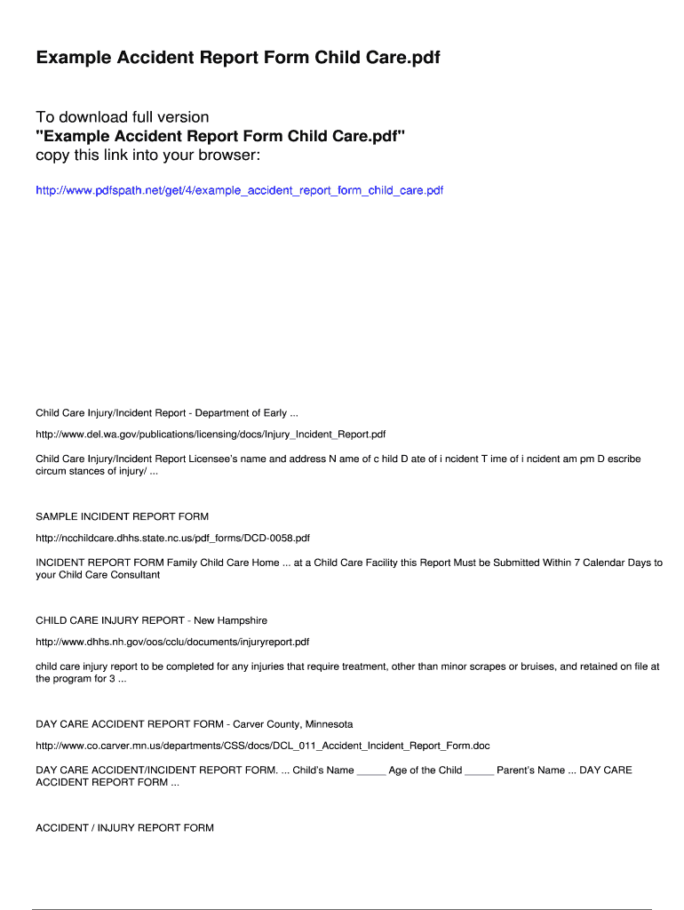 Fillable Online Example Accident Report Form Child Care - pdfslibforme ...