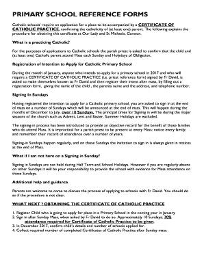 Fillable Online parish rcdow org PRIMARY SCHOOL REFERENCE FORMS ...