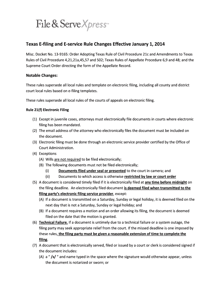 Fillable Online Texas E-filing and E-service Rule Changes Effective ...