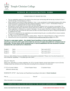 Fillable Online tcc sa edu school bus registration form - Temple ...