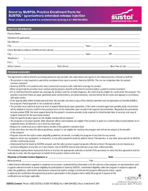 Fillable Online SUSTOL Practice Enrollment Form for SUSTOL ( ... Fax ...