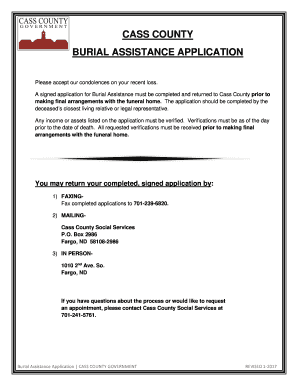 Fillable Online casscountynd BURIAL ASSISTANCE APPLICATION Fax Email ...