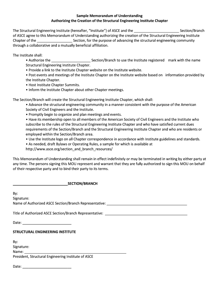 Fillable Online asce Sample Memorandum of Understanding Authorizing the ... - ASCE Fax Email ...