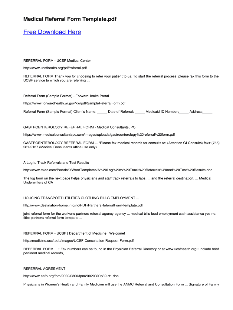Fillable Online Medical Referral Form Template Fax Email Print - pdfFiller