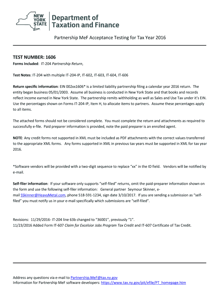 Fillable Online tax ny Partnership MeF Acceptance Testing for Tax Year ...