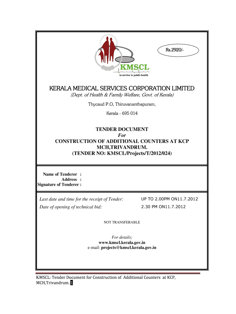 Fillable Online kmscl kerala gov KERALA MEDICAL SERVICES CORPORATION ...