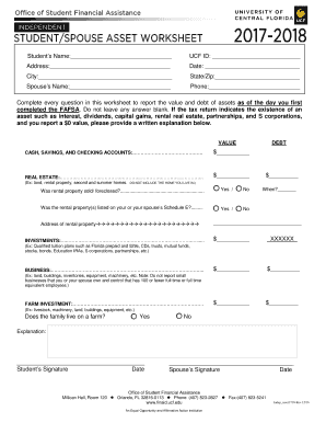 Fillable Online finaid ucf STUDENT/SPOUSE ASSET WORKSHEET - finaid ucf ...