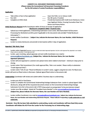Fillable Online LENDER S FULL DOCUMENT PROCESSING CHECKLIST Fax Email ...