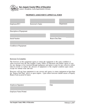 Fillable Online sjcoe PROPERTY ASSIGNMENT APPROVAL FORM - sjcoe Fax ...