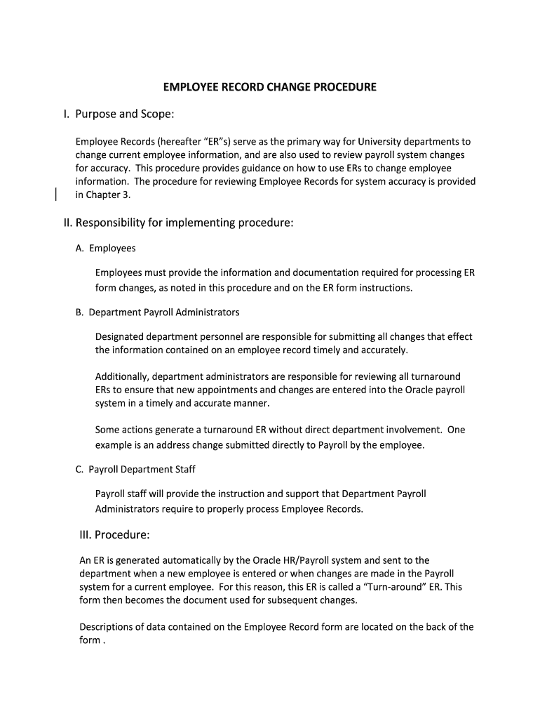 Fillable Online EMPLOYEE RECORD CHANGE PROCEDURE Fax Email Print ...