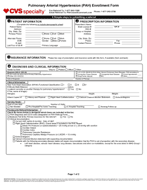 Fillable Online Pulmonary Arterial Hypertension (PAH) Enrollment Form ...