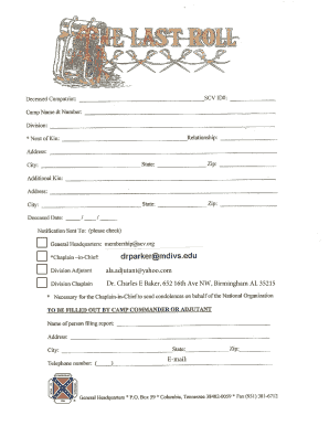 Fillable Online alscv Last Roll Form - alscv Fax Email Print - pdfFiller