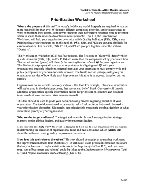 Fillable Online Prioritization Worksheet Fax Email Print - pdfFiller