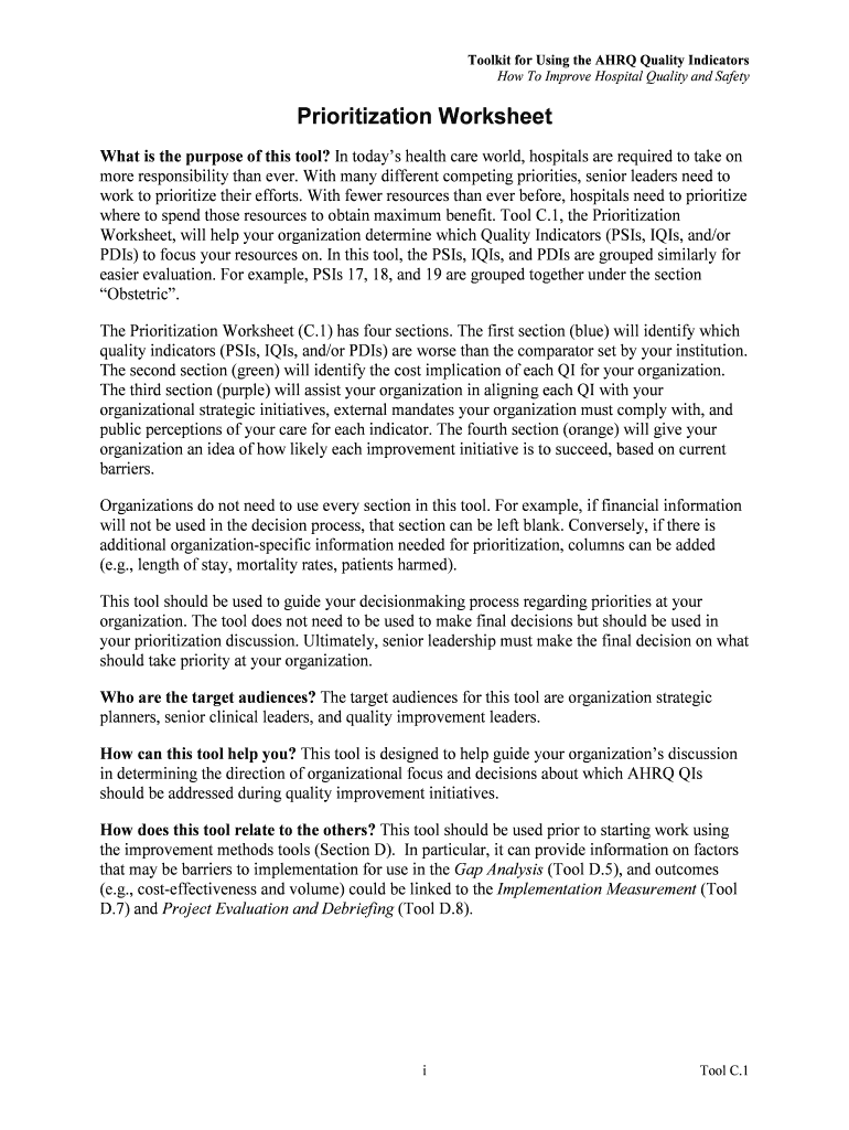 Fillable Online Prioritization Worksheet Fax Email Print - pdfFiller