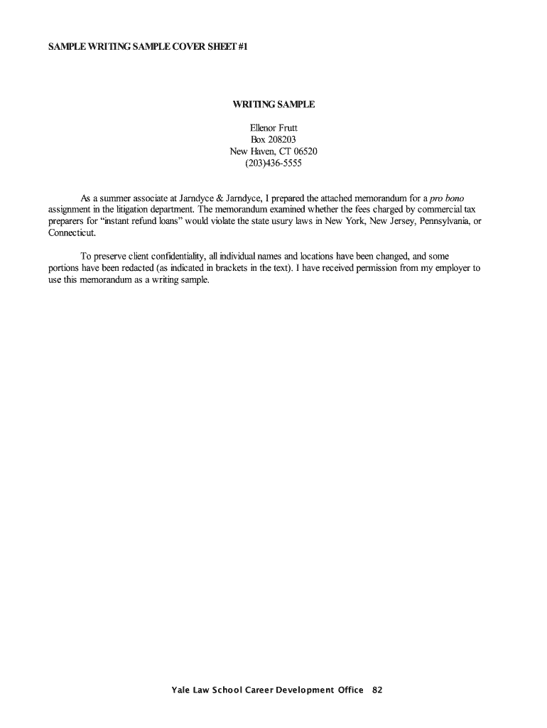 Fillable Online SAMPLE WRITING SAMPLE COVER SHEET #1 Fax Email Print ...
