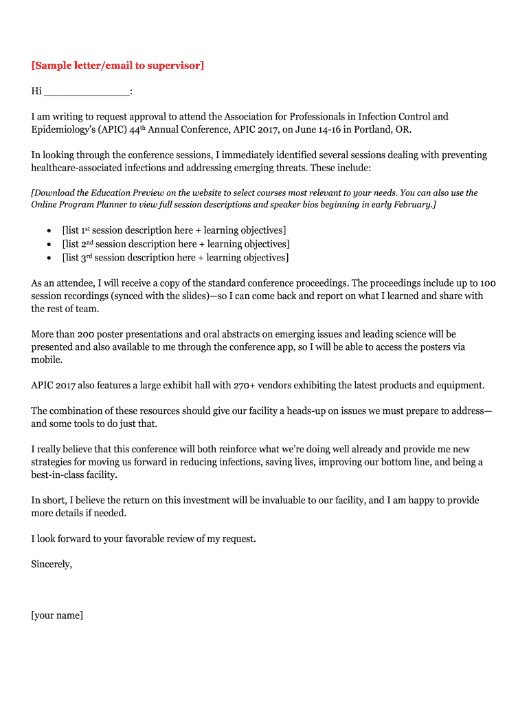 Fillable Online Sample letter/email to supervisor Fax Email Print ...