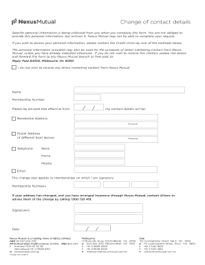 Fillable Online Change of contact details - nexusmutual.com.au Fax ...