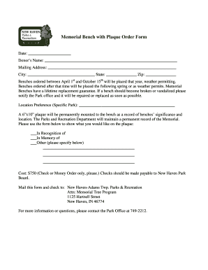 Fillable Online Memorial bench Order Form Fax Email Print - pdfFiller