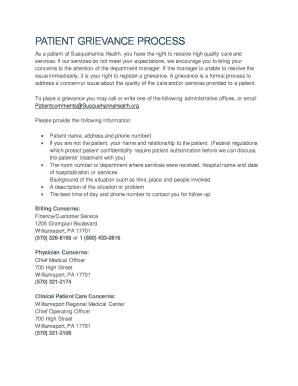 Fillable Online Managing Patient Complaints and Grievances - ECRI ...