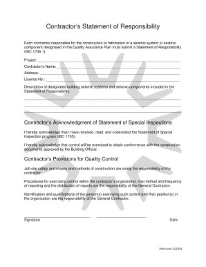 Fillable Online sgcity Contractor s Statement of Responsibility ...