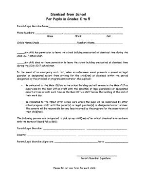 Fillable Online Dismissal from School Fax Email Print - pdfFiller