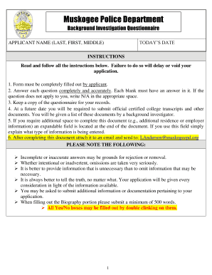 Fillable Online muskogeeonline Tulsa Police Department. Background ...