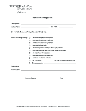 Fillable Online Waiver of Coverage Form - Network Health logo Fax Email ...