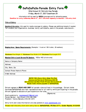 Fillable Online sapadapaso Official Parade Entry Form - sapadapaso Fax ...