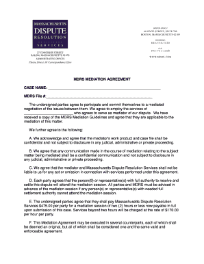 Fillable Online MDRS MEDIATION AGREEMENT Fax Email Print - pdfFiller