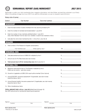 Fillable Online SEMIANNUAL REPORT (SAR) WORKSHEET JULY 2013 Fax Email ...