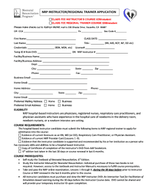 Fillable Online NRP INSTRUCTOR/REGIONAL TRAINER APPLICATION Fax Email Print - pdfFiller