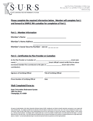 Fillable Online Simple IRA Certification - SURS Fax Email Print - pdfFiller