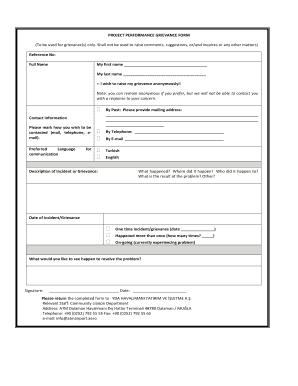 Fillable Online yda PROJECT PERFORMANCE GRIEVANCE FORM - yda Fax Email ...